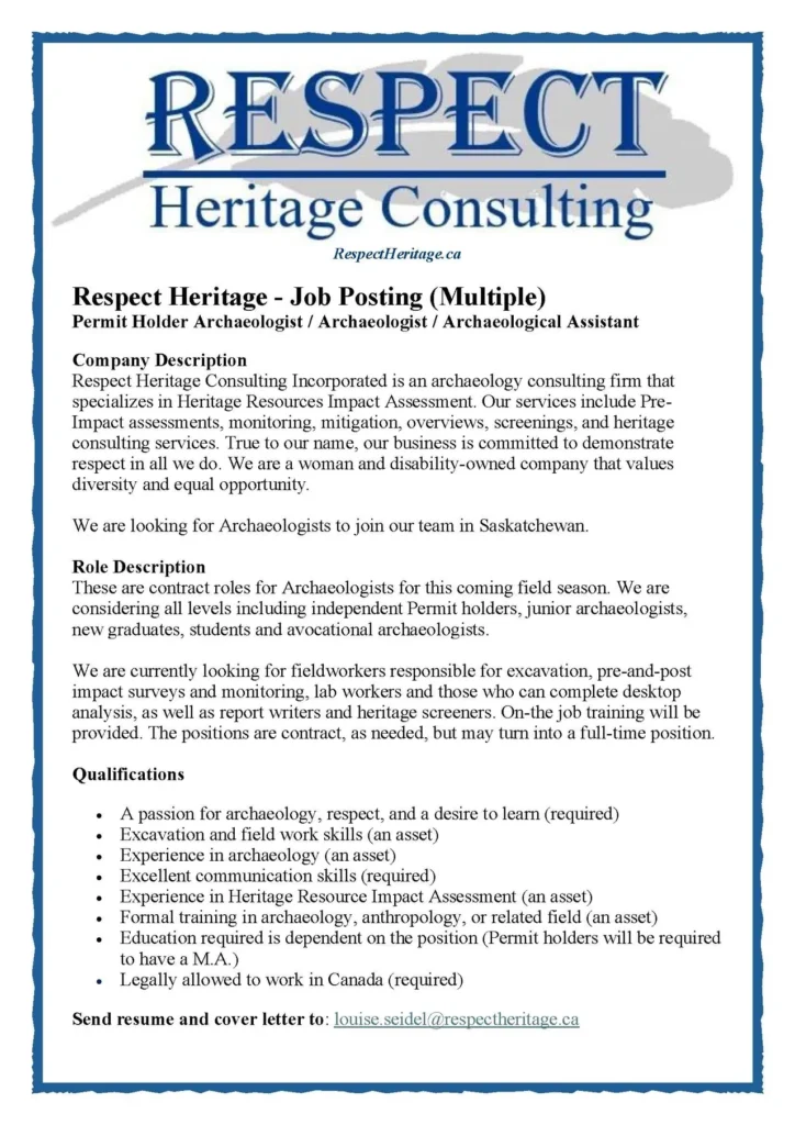 A few great archaeologists wanted... - Respect Heritage Consulting